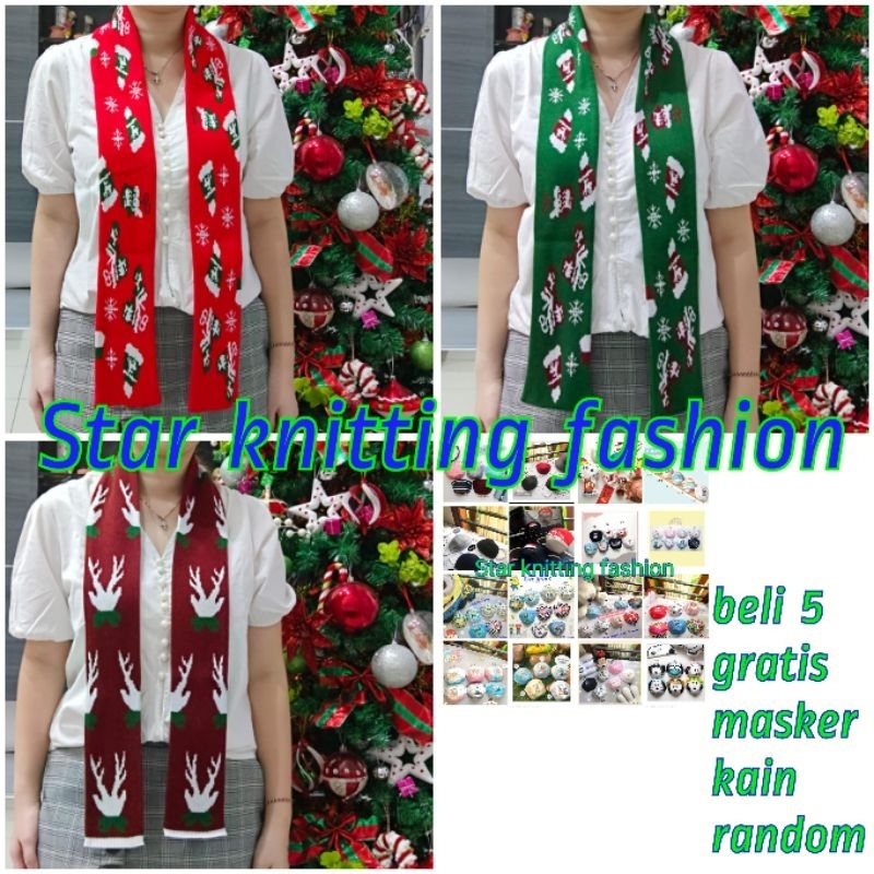 Jual syal syall shawl scraf natal christmas motif topi santa merah dan ...