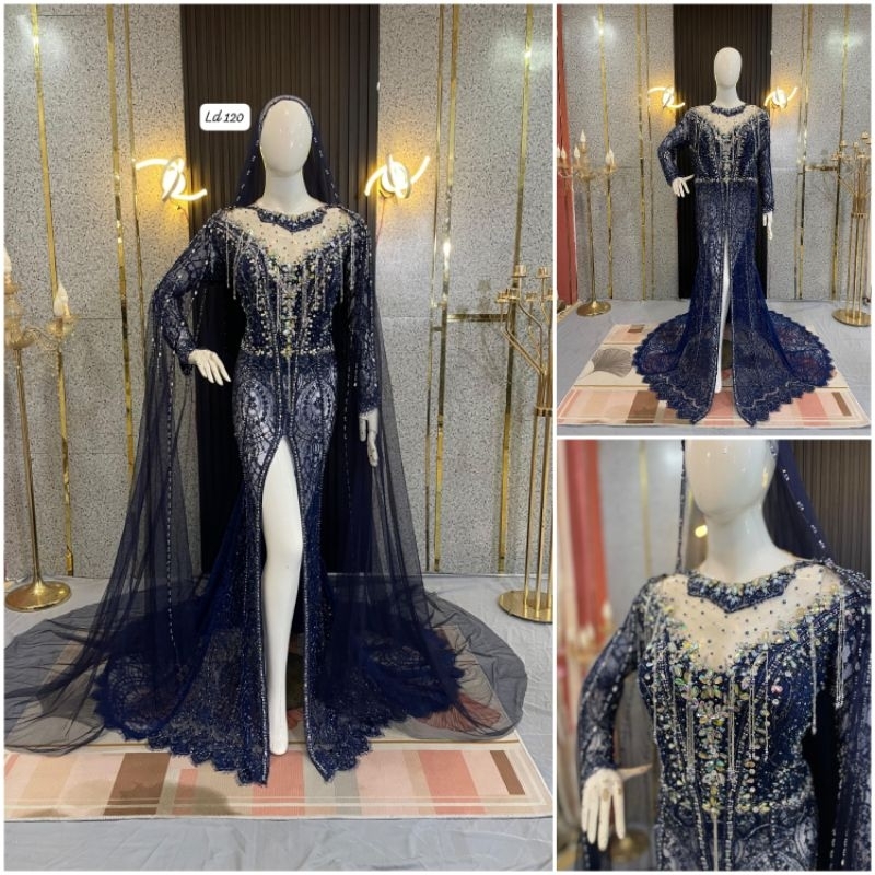 Jual Gaun slim ekor full payet | kebaya akad nikah full payet modern ...