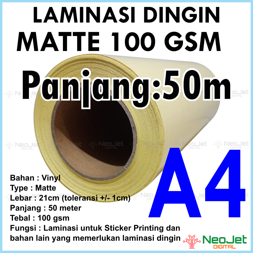 Jual Laminasi Dingin 100 gsm Doff Mate Buram Ukuran A4 Roll 21cm Murah ...