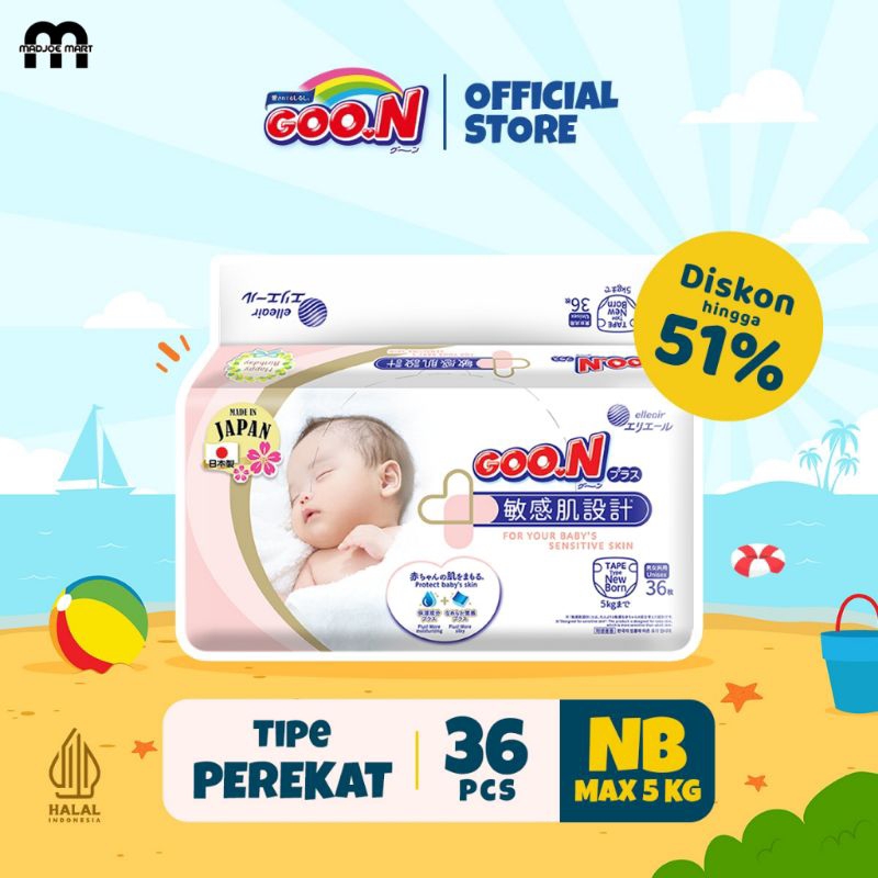 Jual GOO.N GOON Baby Diapers Tape Plus SAP SJP New Born NB 36 Pcs (Max 5 kg) - Popok Bayi Halal ...