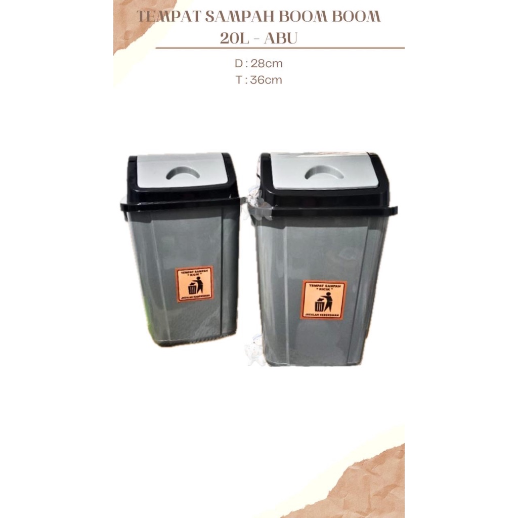 Jual TEMPAT SAMPAH BOOM BOOM 20L HITAM & ABU / tong sampah besar / tong ...