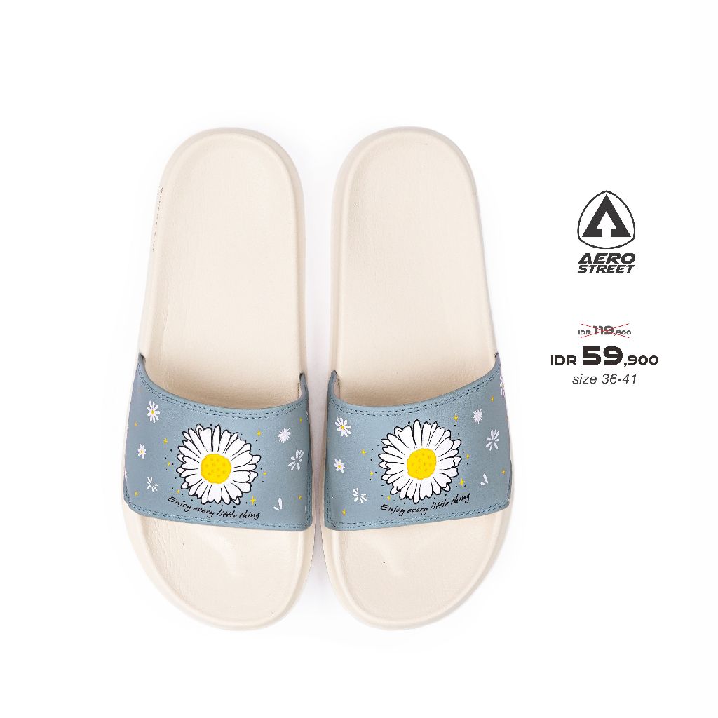 Jual Aerostreet 36-41 Flower Natural Biru - Sandal Sendal Selop Slip On ...