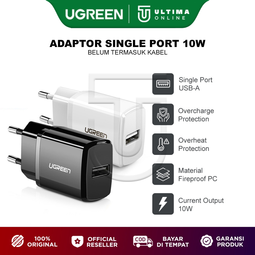 Jual UGREEN Adaptor USB Kepala Charger 2.1A 10W Iphone 7 8 X XS Adapter ...