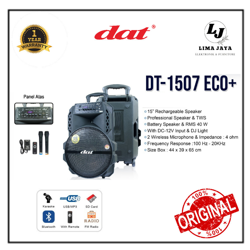Jual Speaker Portable Bluetooth Karaoke DAT DT-1507 Eco+ Speaker ...