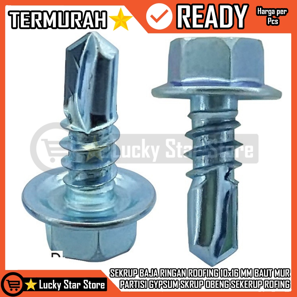Jual SEKRUP BAJA RINGAN ROOFING 10x16 MM BAUT MUR PARTISI GYPSUM SKRUP OBENG SEKERUP ROFING ...
