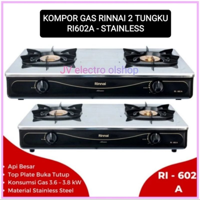 Jual Kompor Gas Rinnai RI602A / Kompor Rinnai 2 Tungku Stainless / Kompor Rinnai RI-602a Api ...
