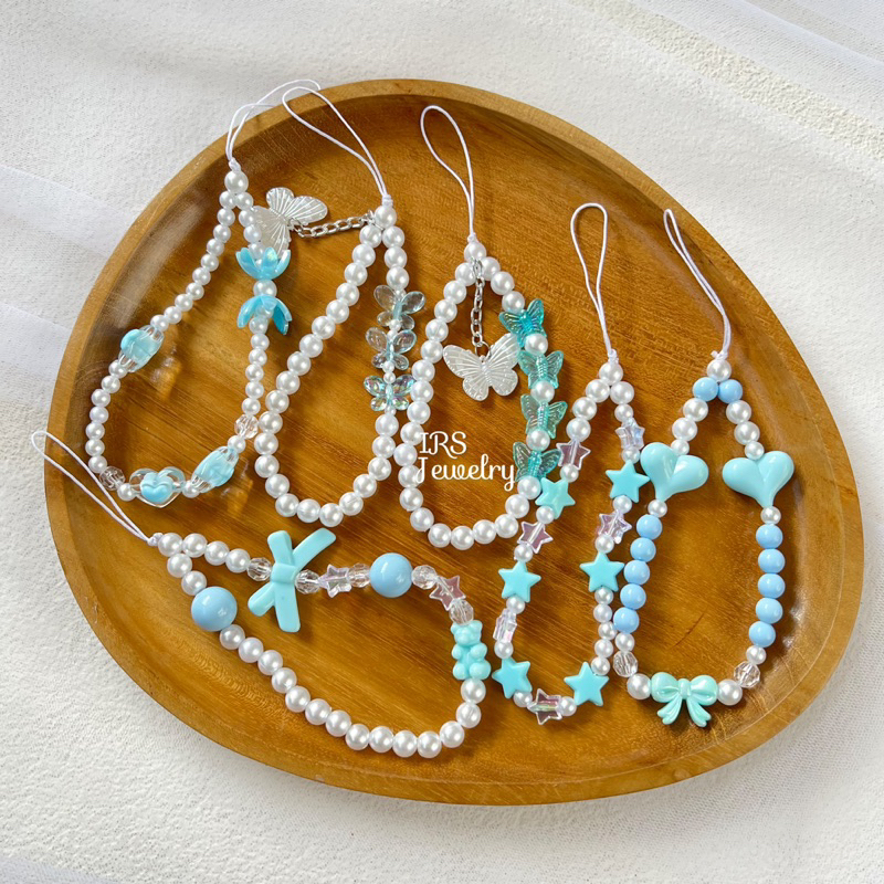 Jual Phone Strap Beads Biru Series/ Tali Lanyard Handphone Manik Biru ...