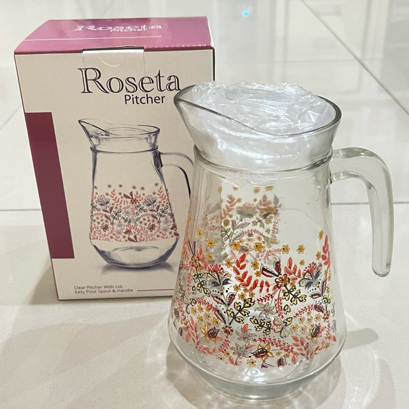 Jual Satu set Pitcher Jug Kaca Roseta Motif Bunga 1 Liter | Shopee ...