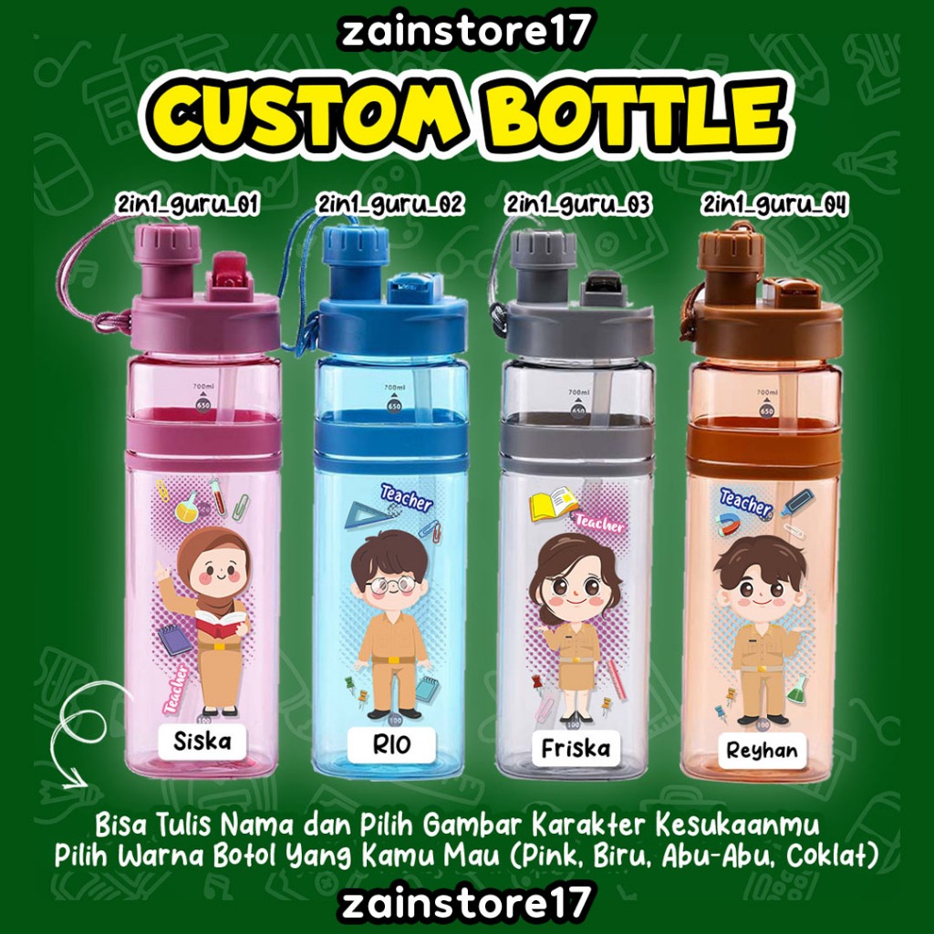 Jual CUSTOM BOTOL MINUM 2 IN 1 DESAIN PROFESI GURU KARTUN CITA CITA ...