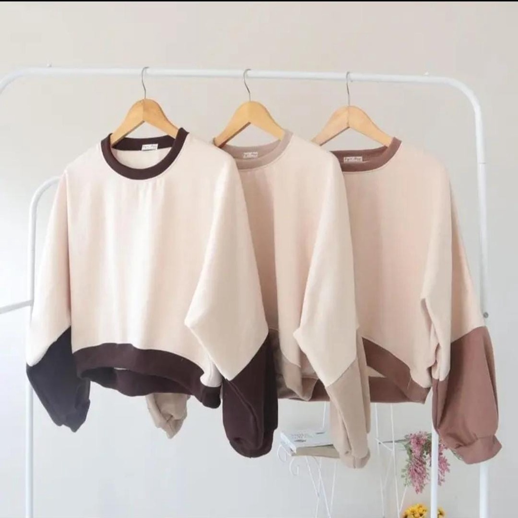 Jual SWEATER CROP WANITA COMBI ZOEY OVERSIZE FIT TO XL / SWEATER CROP ...