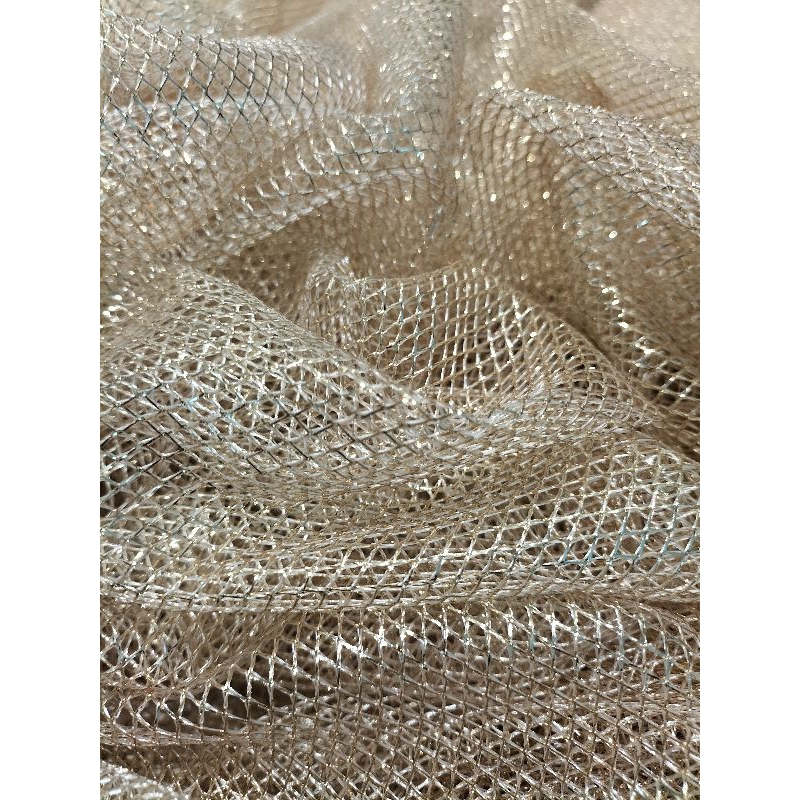 Jual kain jaring emas soft / soft gold mesh metalic fabric / jala emas ...