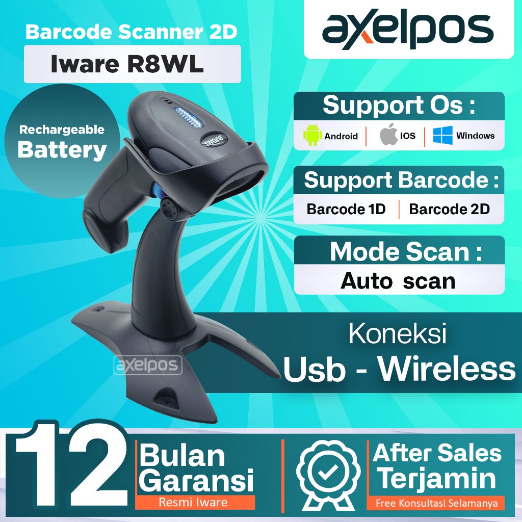Jual Axelpos SCANNER BARCODE USB WIRELESS 2D IWARE R-8WL | Shopee Indonesia