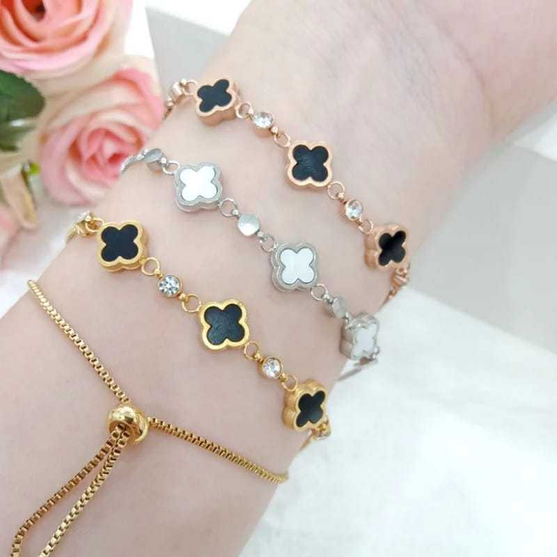 Jual {NEW} Gelang Wanita Titanium Bunga Clover Hitam Serut | Shopee ...
