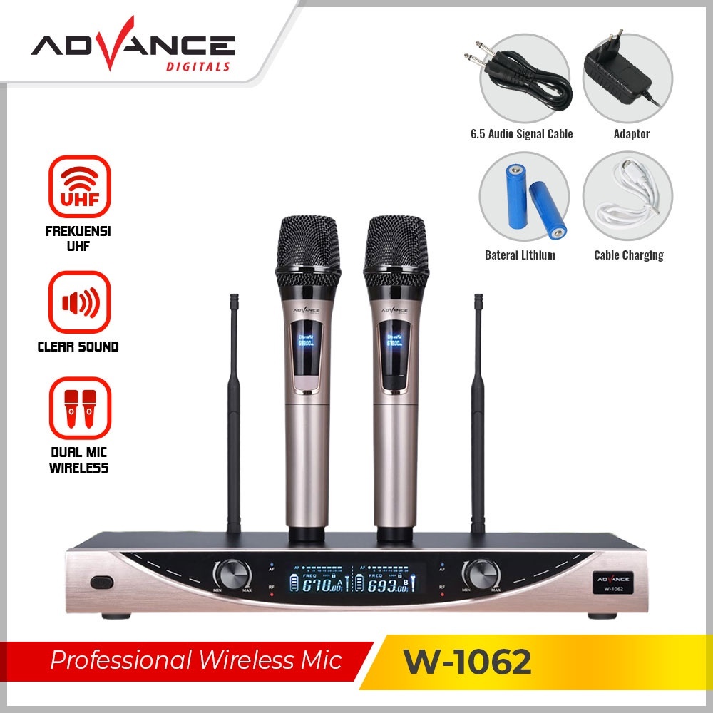 Jual Advance W1062 Dual Mic Wireless Profesional Microphone + amplifier ...