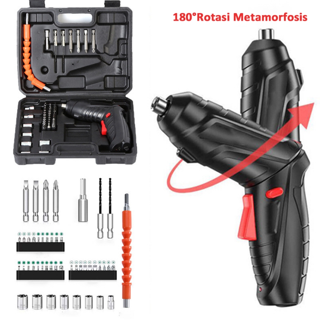 Jual Cordless Drill Screwdriver 47pcs Set 3.6V Obeng Rumah Tangga 3.6V ...
