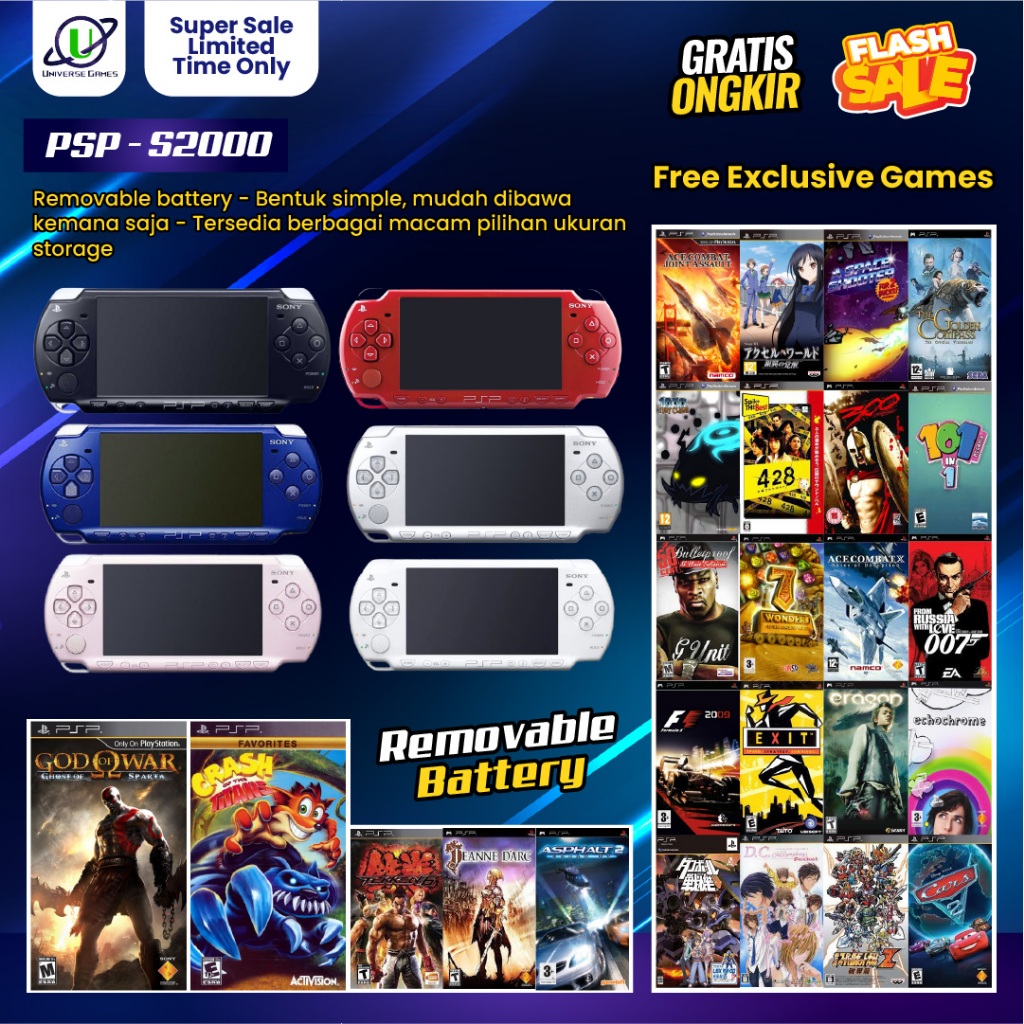 Jual PSP Sony Second Hen 3000 / 2000 / 1000 - Konsol Game Genggam 8 Gb ...