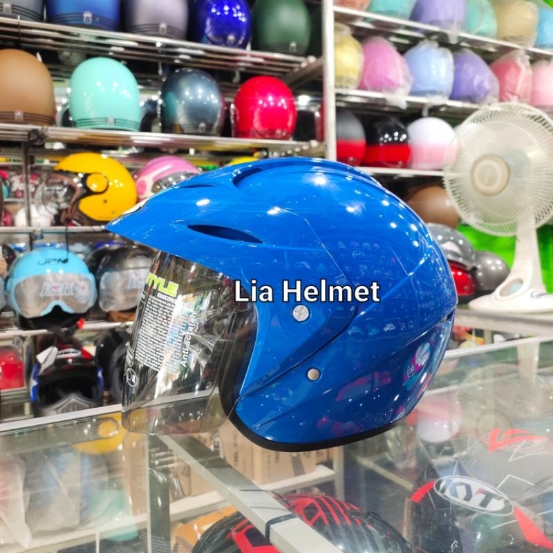 Jual Helm Hiu Nico solid Blue mild / Hiu Nico Blue mild / Helm Hiu Nico ...