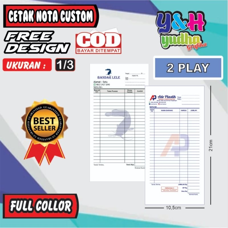 Jual Nota custom ukuran 1/3 2 ply isi 25 set 50 lembar bebas desain Y&H ...