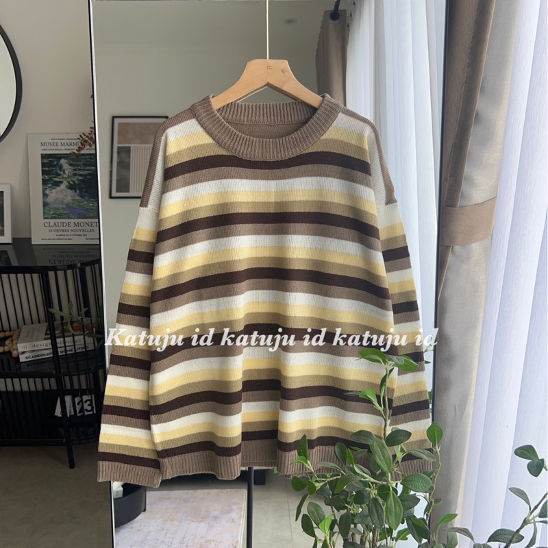 Jual Sweater Rajut Motif Garis Kombinasi warna AZIZAH | Shopee Indonesia