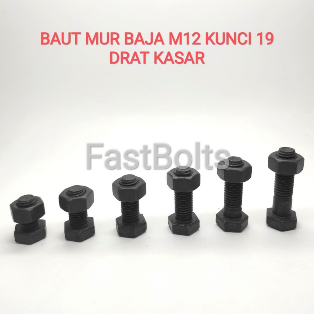 Jual BAUT DAN MUR Baja 19 M12 DRAT KASAR PANJANG 1-5CM | Shopee Indonesia