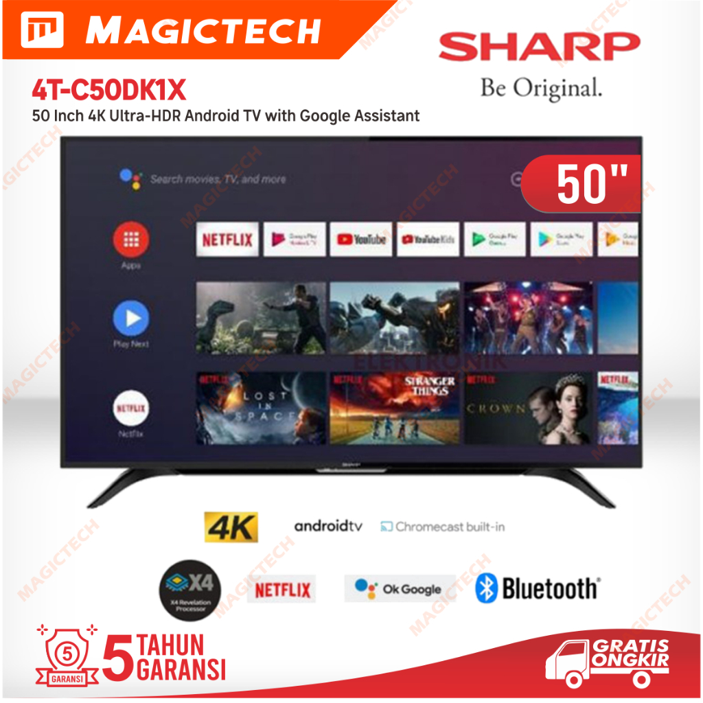 Jual TV LED SHARP 50 INCH / 50" 4T-C50DK1X 4K UHD SMART ANDROID TV HDR | Shopee Indonesia