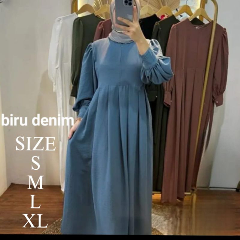 Jual gamis midi rempel 2 gamis dress lebaran bahan crincle airflow midi ...