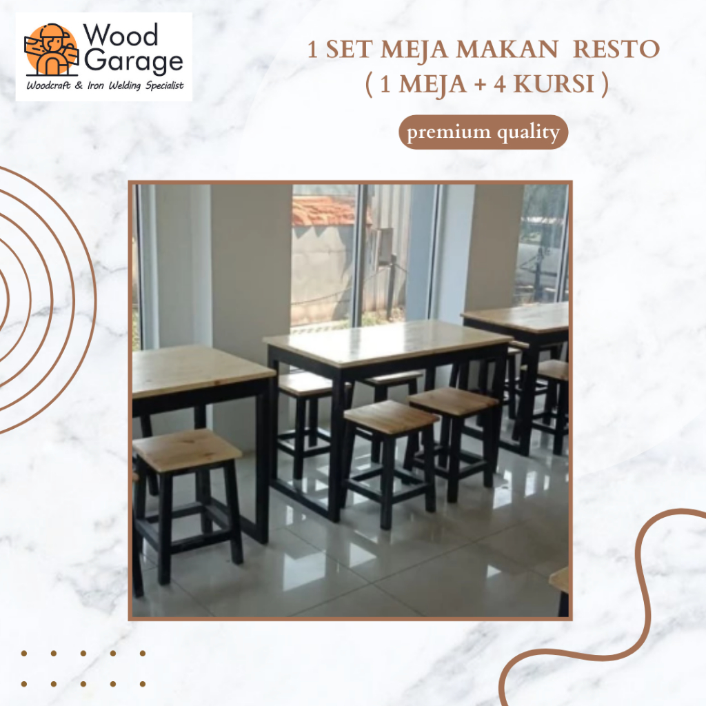 Jual Satu set meja makan resto / cafe ( 1 meja + 4 kursi ) | Shopee ...