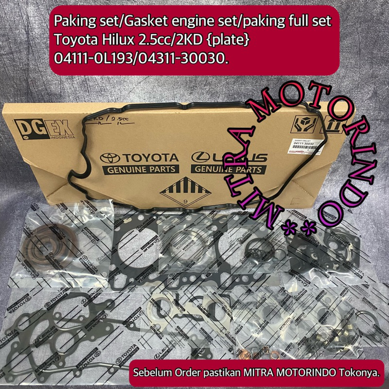 Jual Paking Set/Gasket Engine Set/Paking Full Set Toyota Hilux 2.5cc/2KD Plate 04111-0L193/04311 ...