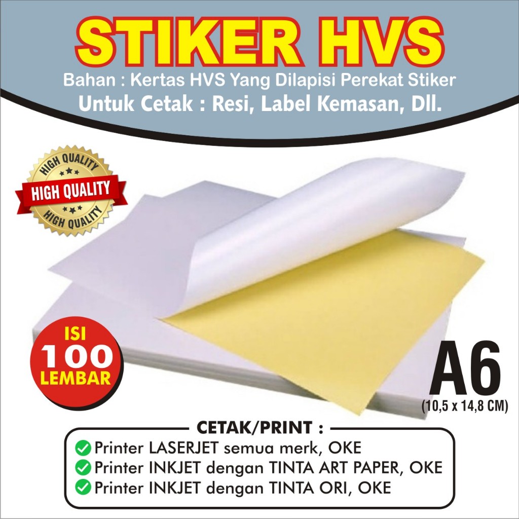 Jual Stiker hvs( doff) A6 1 pak @ 100 lembar relis kuning | Shopee ...