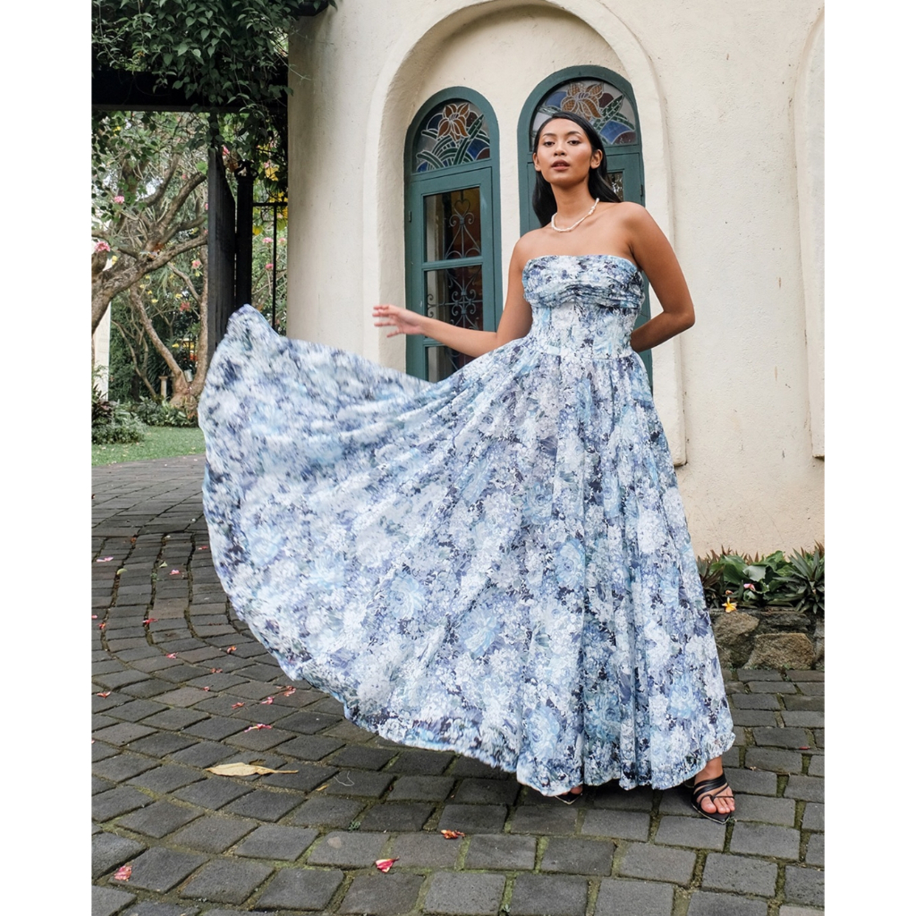 Jual Forget Me Not Dress in Blue Floral | Shopee Indonesia