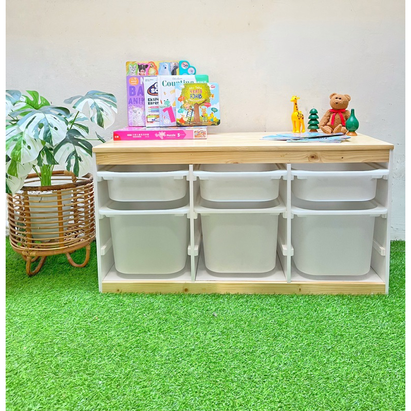 Jual Rak Mainan Anak Minimalis + Box Storage | Rak Buku Anak Kayu ...