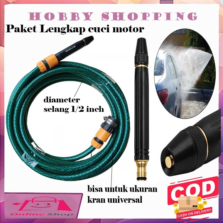 Jual Paket semprotan cuci motor / selang benang hijau diameter 1/2 Inch ...