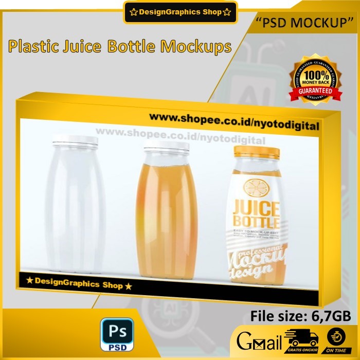 Jual Mockup Botol Plastik Jus Format Photoshop PSD Plastic Juice Bottle ...