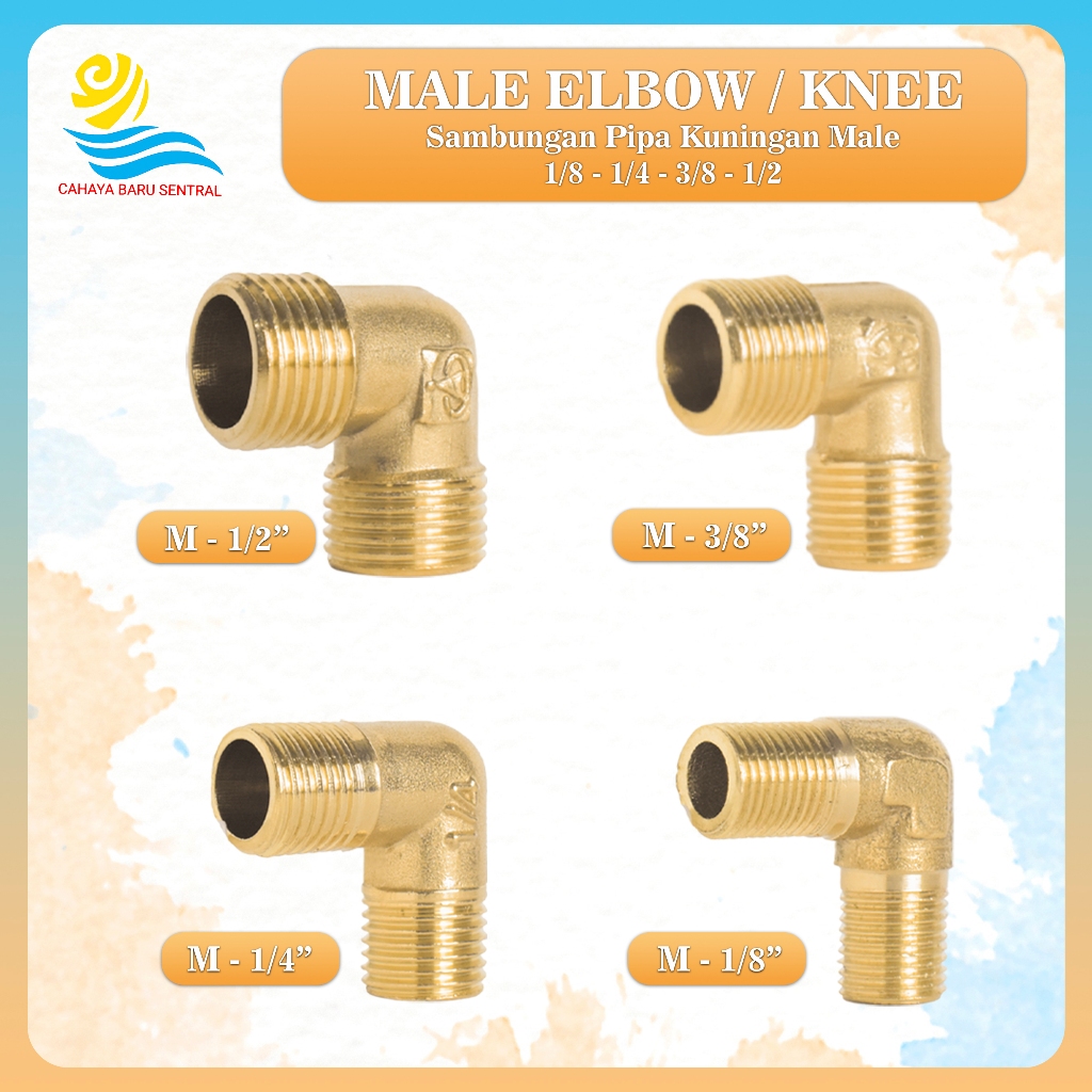 Jual Elbow / Knee kuningan Drat Luar (Male) 1/8" 1/4" 3/8" 1/2" | Shopee Indonesia