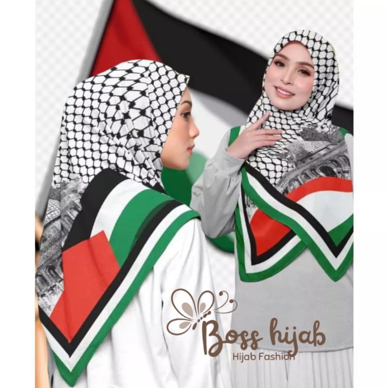 Jual BOSS.hijab/ kerudung segi4 voal motif PALESTINA 01 ukuran ...