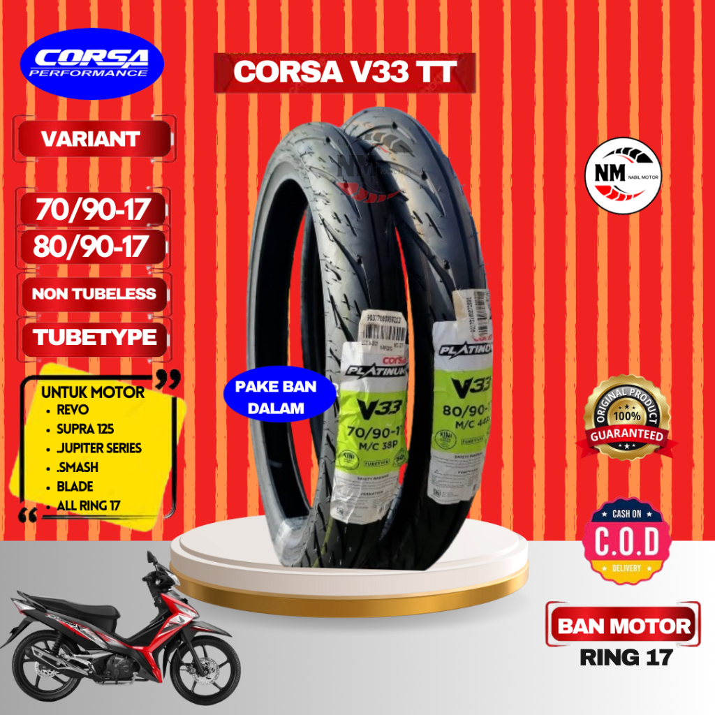 Jual BAN MOTOR RING 17 CORSA V33 TUBE TYPE BUKAN TUBELES | Shopee Indonesia