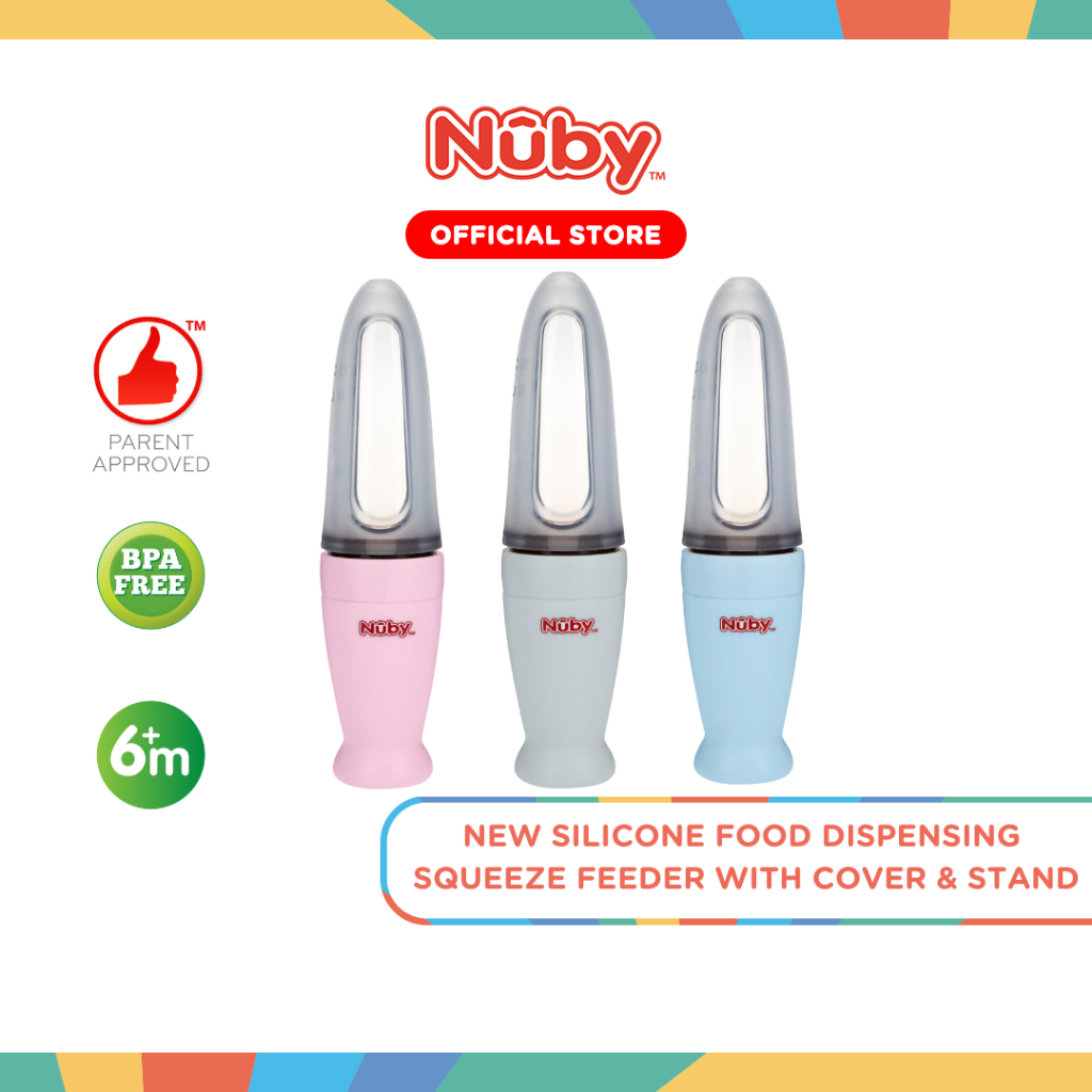Jual Nuby New Silicone Food Dispensing Squeeze Feeder with Cover & Stand | Sendok Makan Anak ...