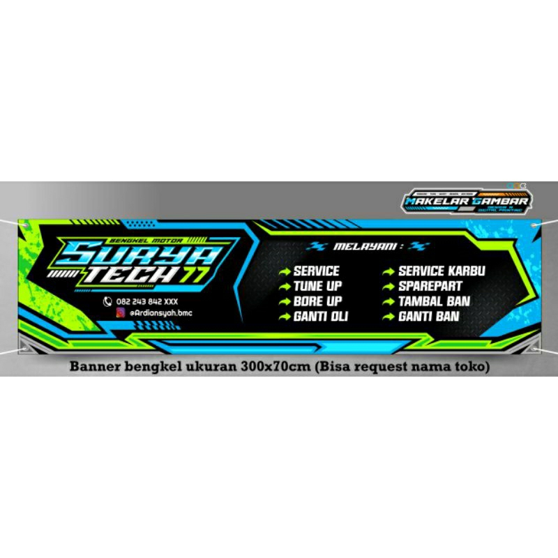 Jual BANNER SPANDUK BENGKEL MOTOR Ukuran 300x70cm (bisa request nama ...