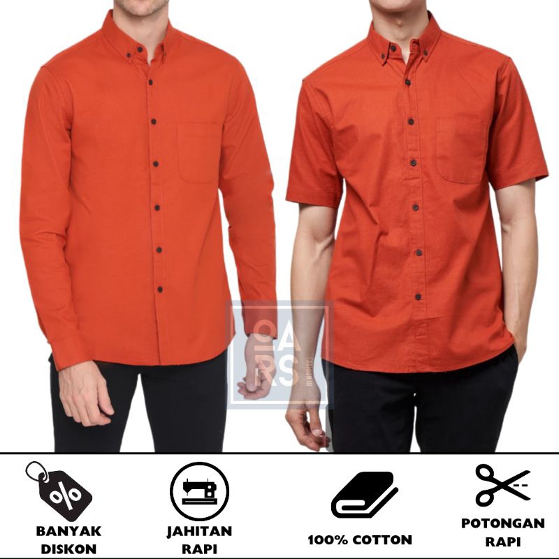 Jual Kemeja Pria Polos Warna Terracotta Merah Bata Lengan Panjang dan ...