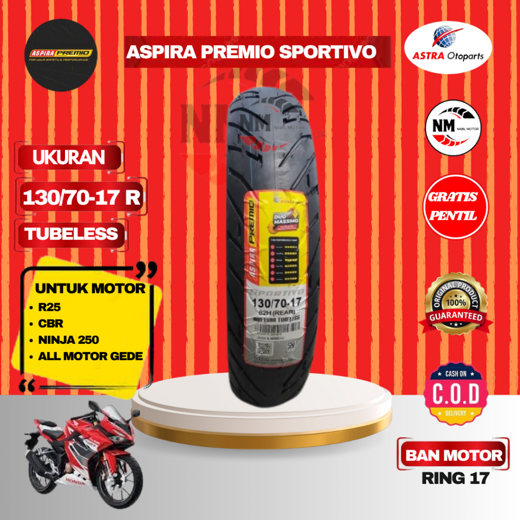 Jual Ban Aspira Premio Sportivo 130/70-17 Rear Ban Motor Free Pentil | Shopee Indonesia