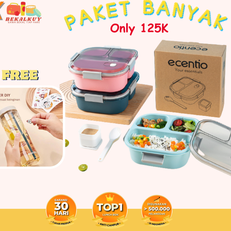 Jual [PROMO PAKET BANYAK 3 LUNCHBOX GRATIS BOTOL] Ecentio Kotak Makan ...