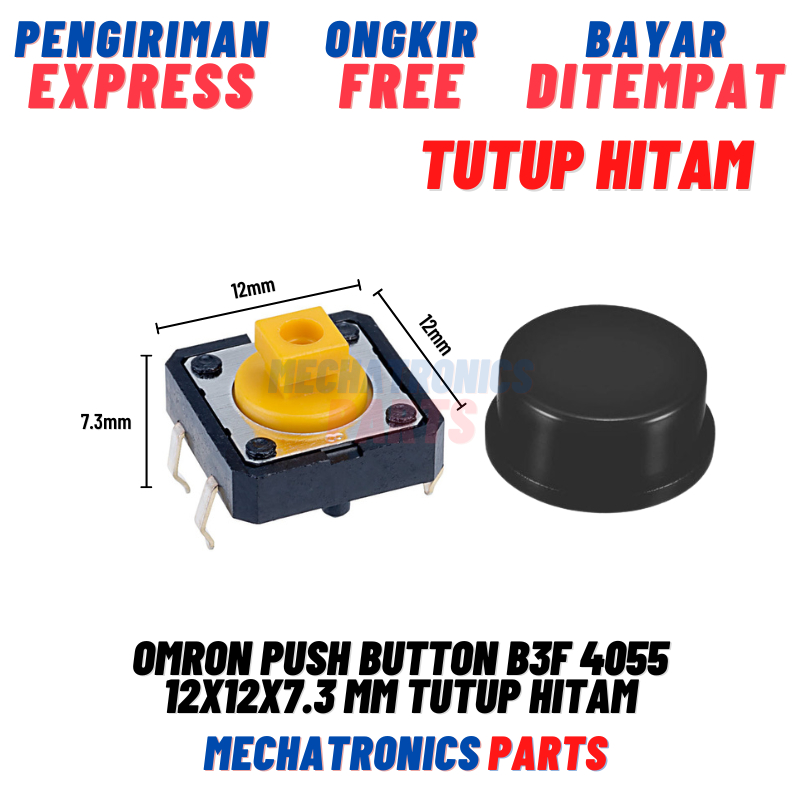 Jual Omron Push Button B3F 4055 12x12x7.3 mm Tutup Hitam Tactile Tact ...