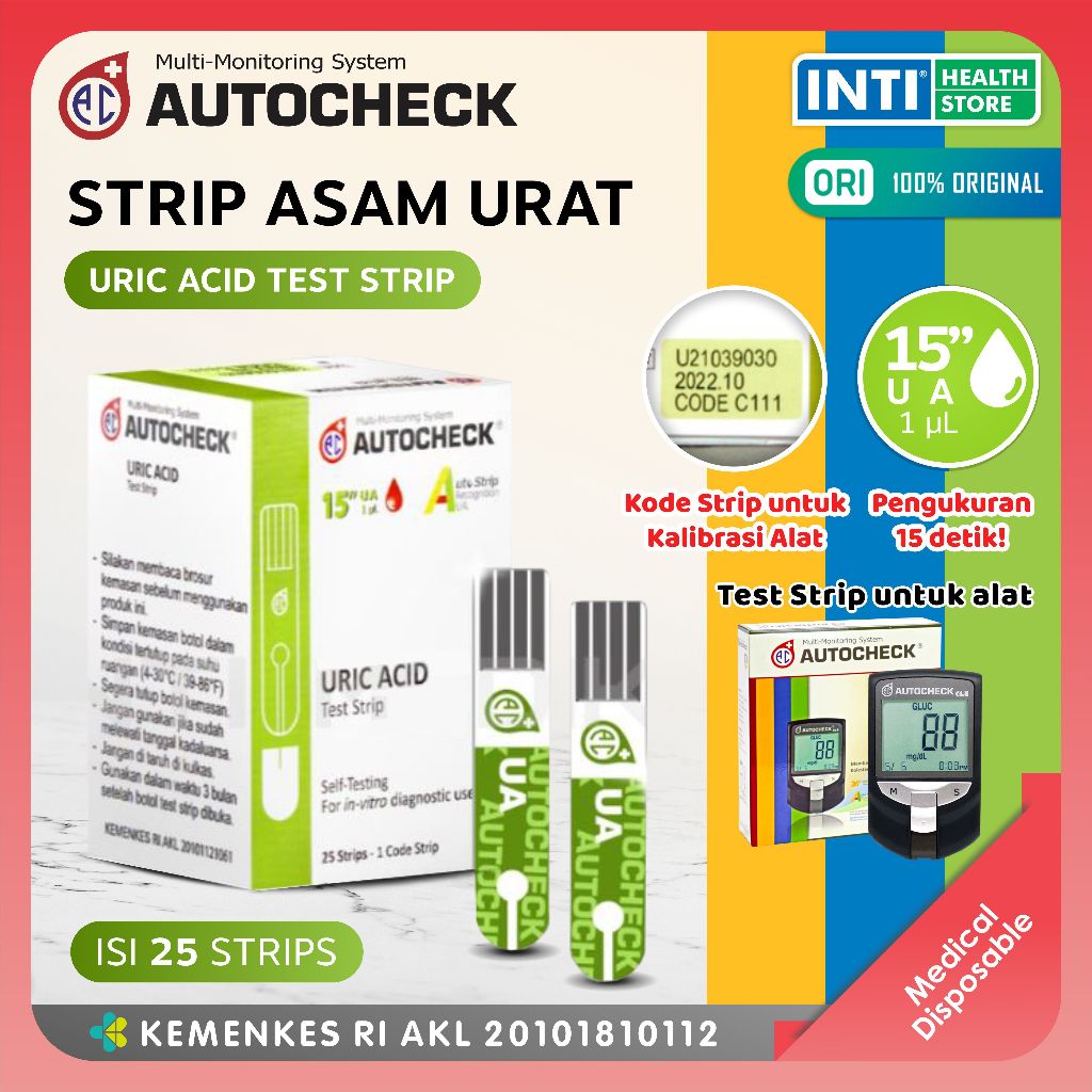 Jual AUTOCHECK | Strip Pengecekan / Strip Asam Urat Isi 25 Strip ...