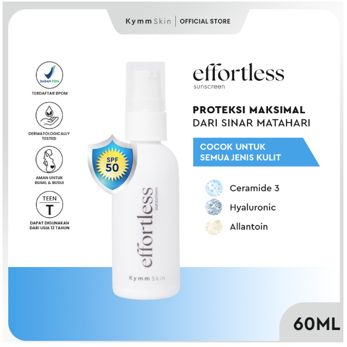 Jual KYMM SKIN EFFORTLESS SUNSCREEN SPF 50 60GR COCOK SEMUA JENIS KULIT ...