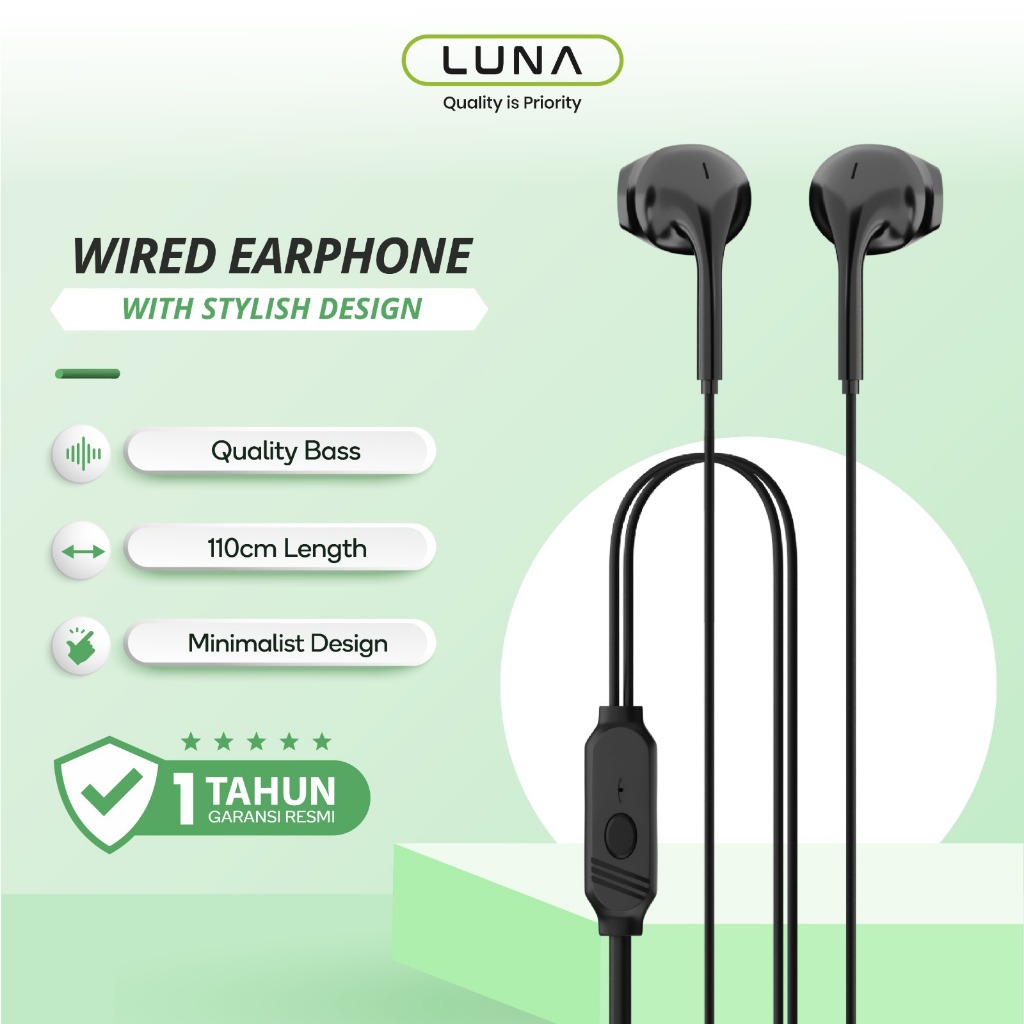Jual Luna Headset Wired Earphone in Ear Wired Earphone Bass Android Original With Mic Original ...