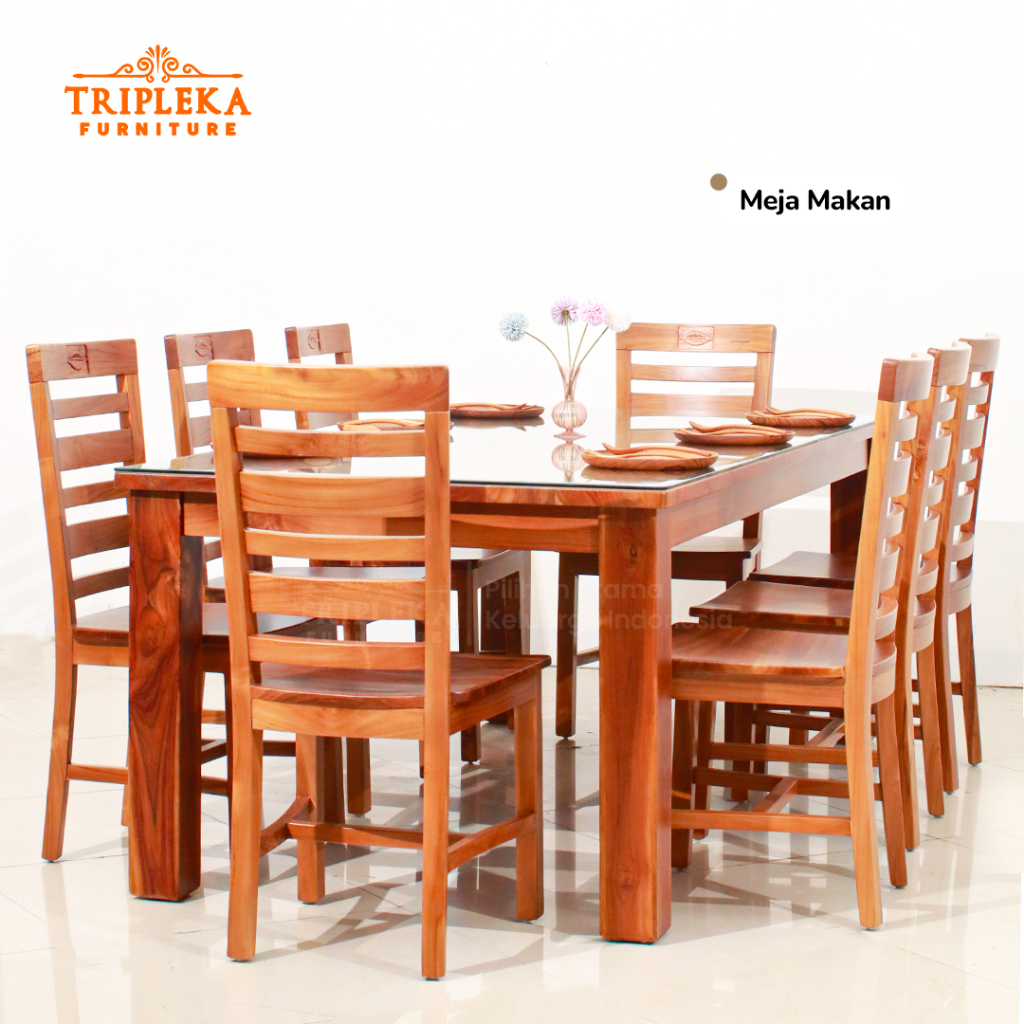 Jual TRIPLEKA MEJA MAKAN KAYU JATI - DINING SET 8 KURSI | Shopee Indonesia