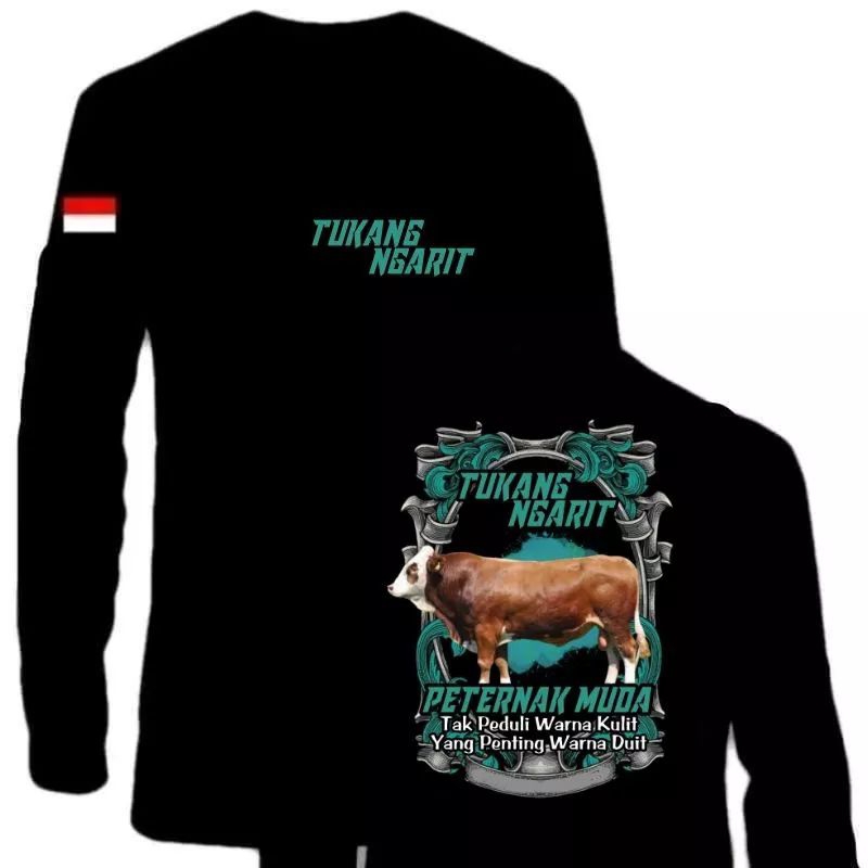 Jual KAOS LENGAN PANJANG PETERNAK MUDA TUKANG NGARIT GAMBAR SAPI CORAK ...