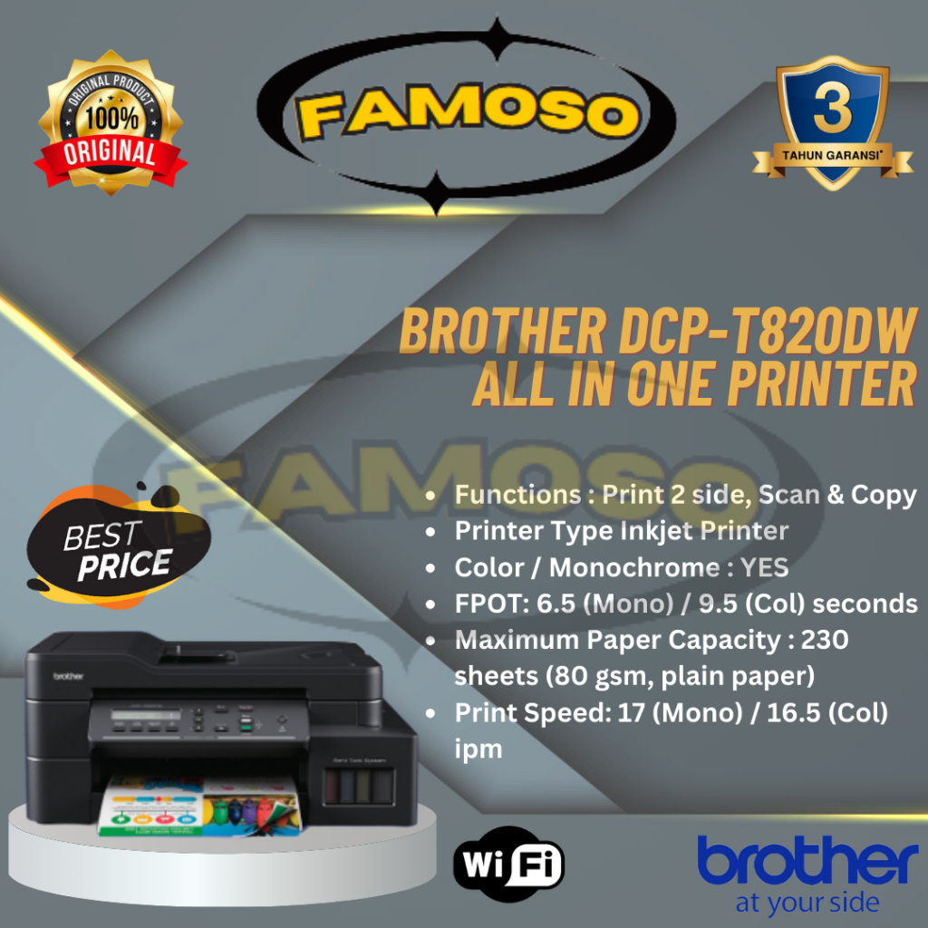 Jual BROTHER DCP-T820DW Printer Ink Tank Multifunction T820 WiFi Duplex ...