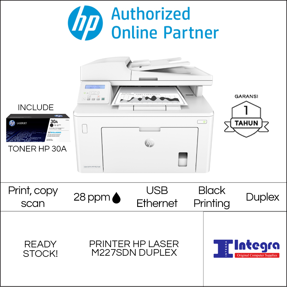 Jual HP Printer LaserJet Pro MFP M227sdn Monochrome ADF Duplex Lan ...