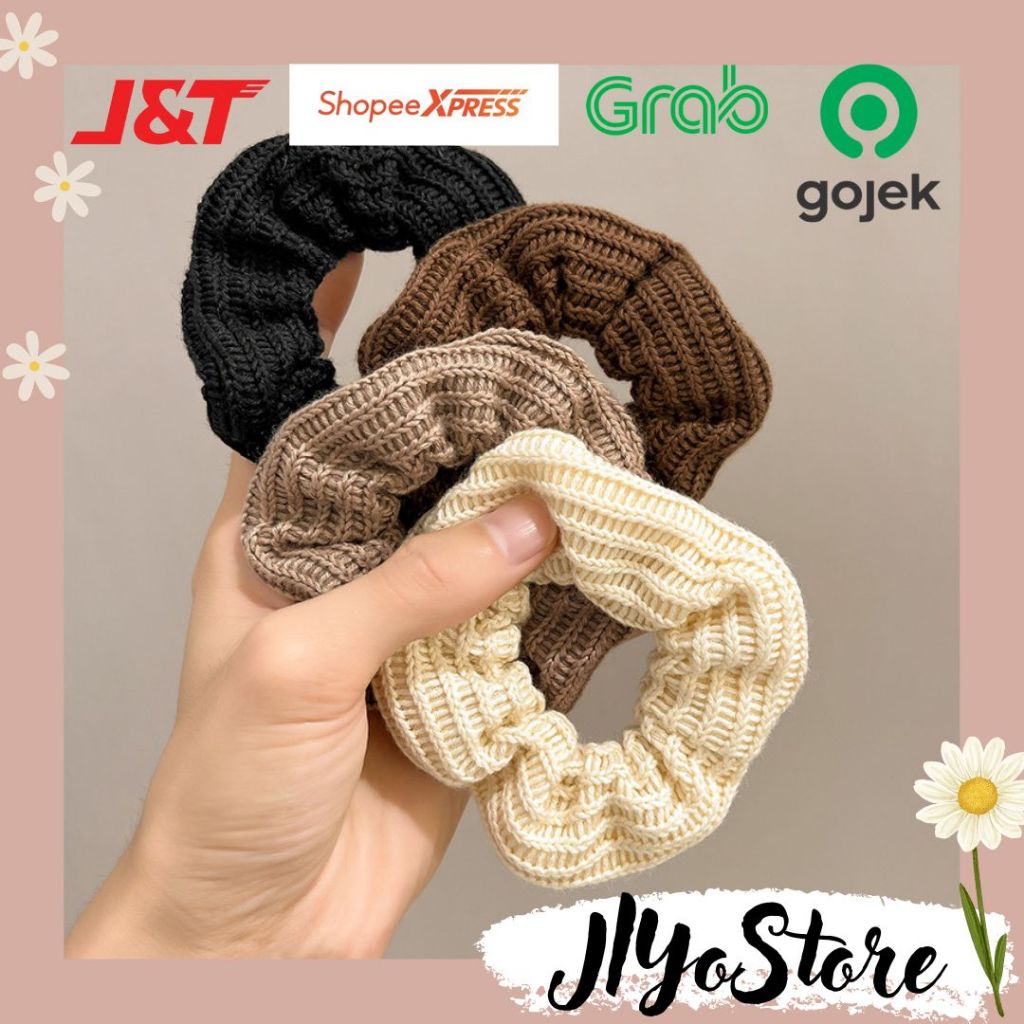 Jual Ikat Rambut Kucir Aksesoris Karet Scrunchie Korea Rajut Lucu ...